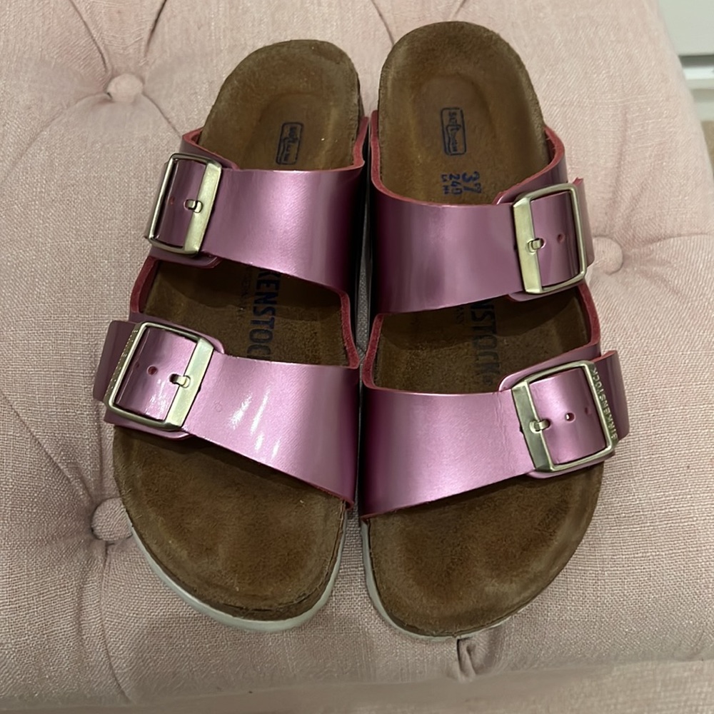 Barbie Birkenstock Metallic Pink Arizona Leather Sand… - Gem